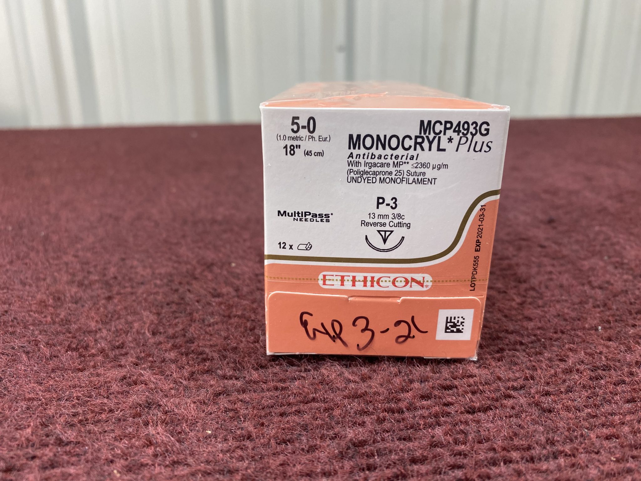ETHICON Monocryl Plus MCP493G Sutures 5-0 45cm exp/ 03-2021, qty: 12 ...