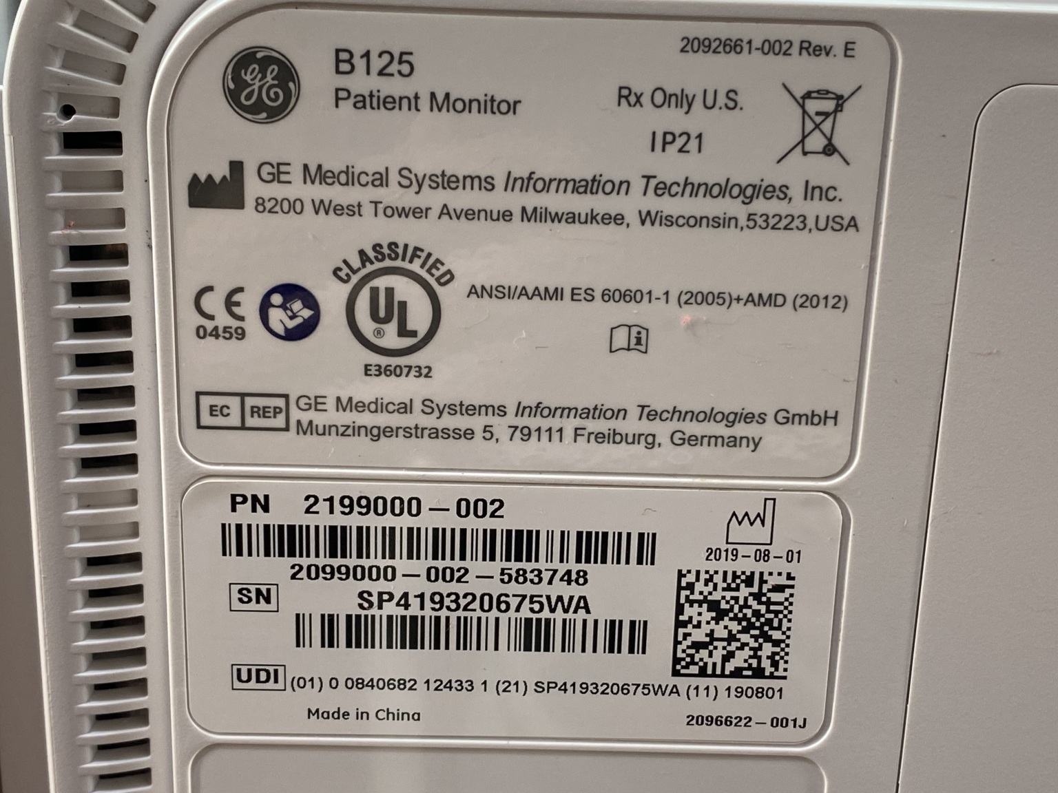 GE B125 Patient Monitor W/ GE Printer P/N 2097478-002 - Medsold