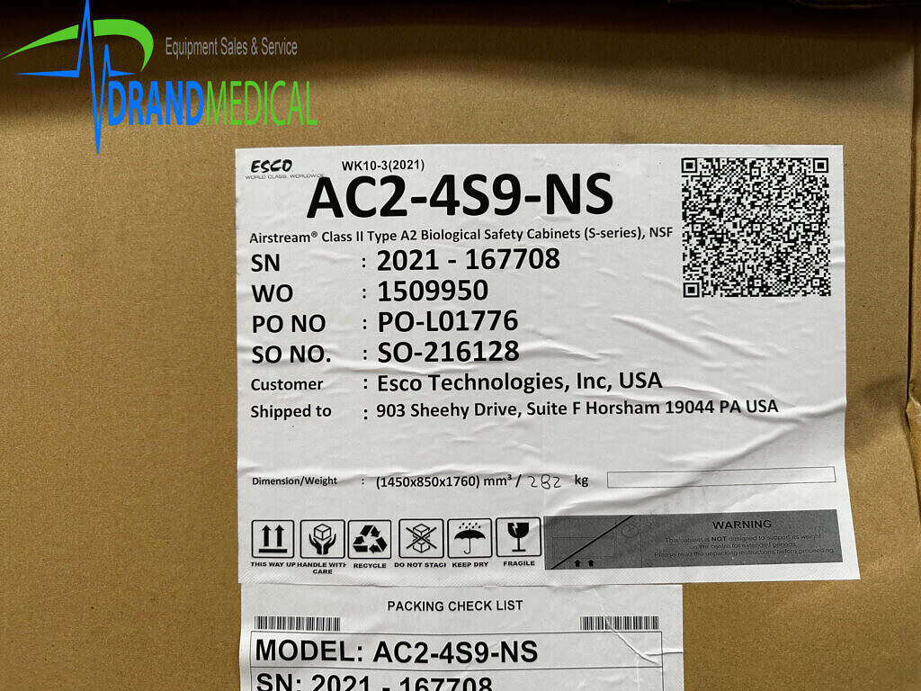 ESCO Airstream Class II Type A2 Biological Safety Cabinet S-series NFS AC2-4S9-NS - Medsold