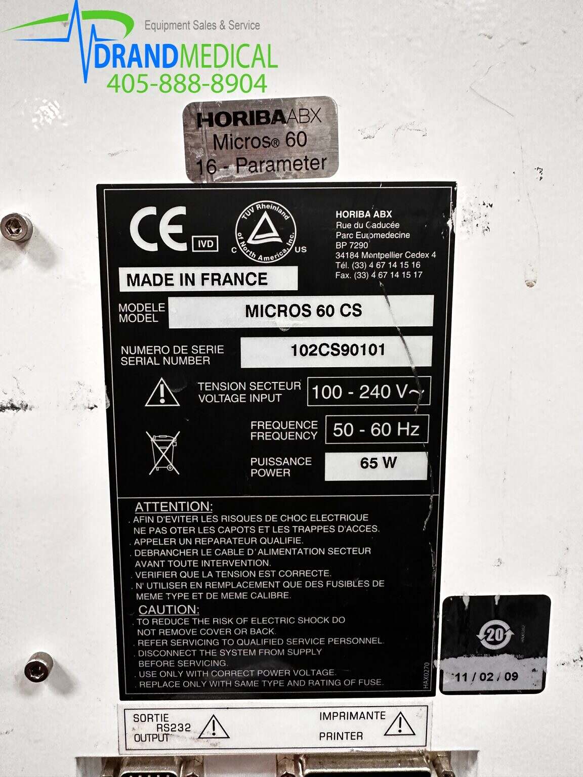Horiba ABX Micros 60 Hematology instrument Analyzer - Medsold