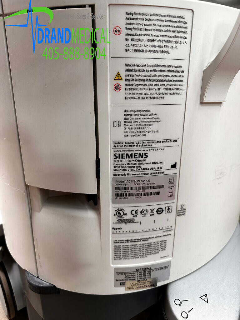 Siemens Acuson S2000 Ultrasound System 4C1 & EV-8C4 & 9L4 Probes - Medsold
