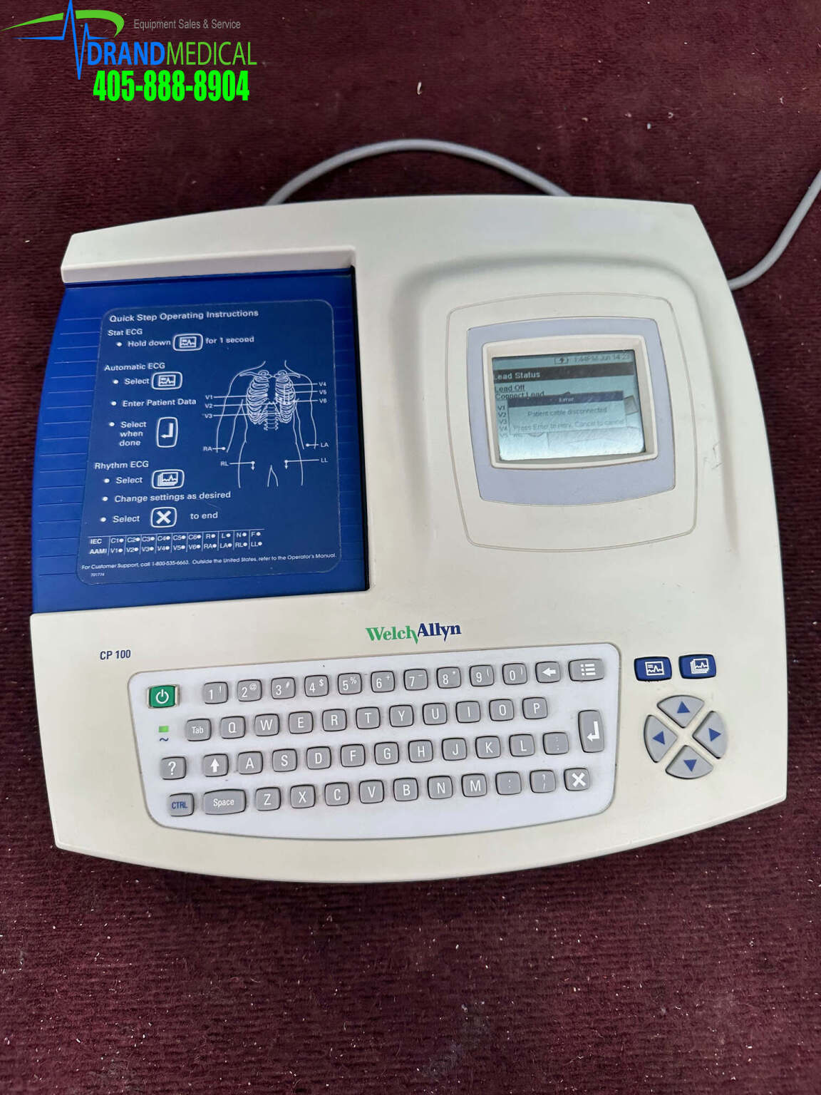 Welch Allyn CP100 Resting Interpretive EKG w/Patient Cable 400293 ...