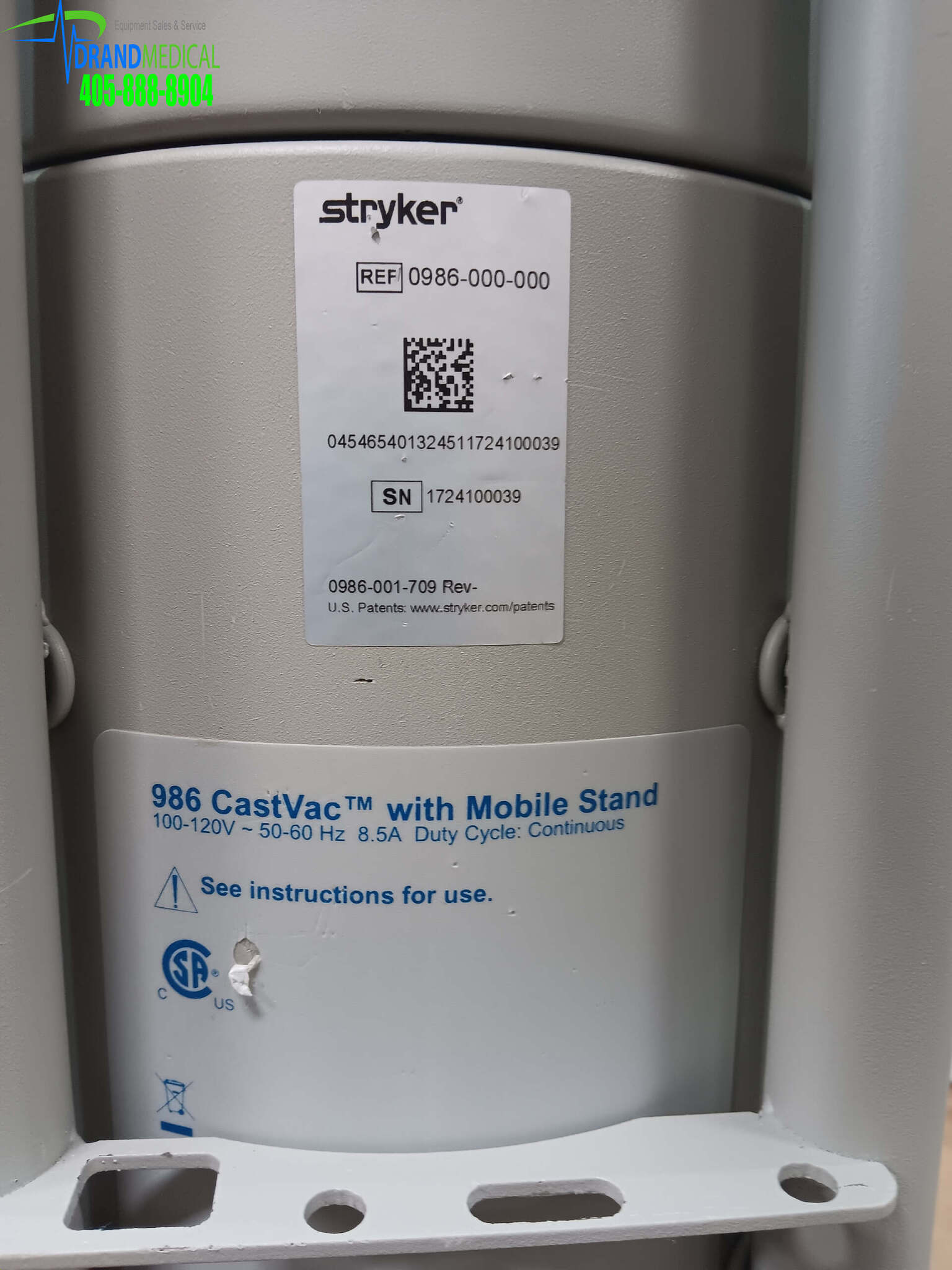 Stryker 940 Cast Cutter AND 986 CastVac w/ Mobile Stand - Medsold