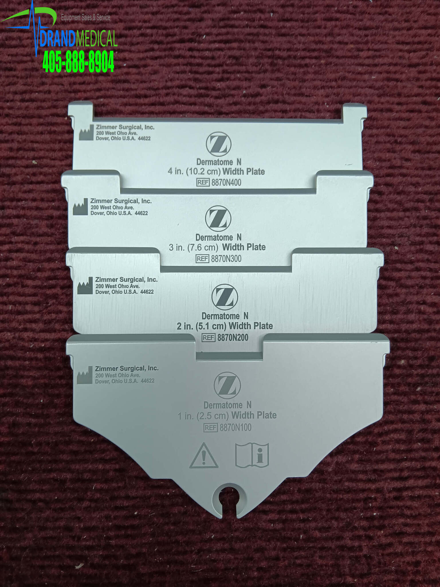 Zimmer Dermatome AN REF: 88710100 W/ Plates 1in, 2in, 3in, and 4in and ...