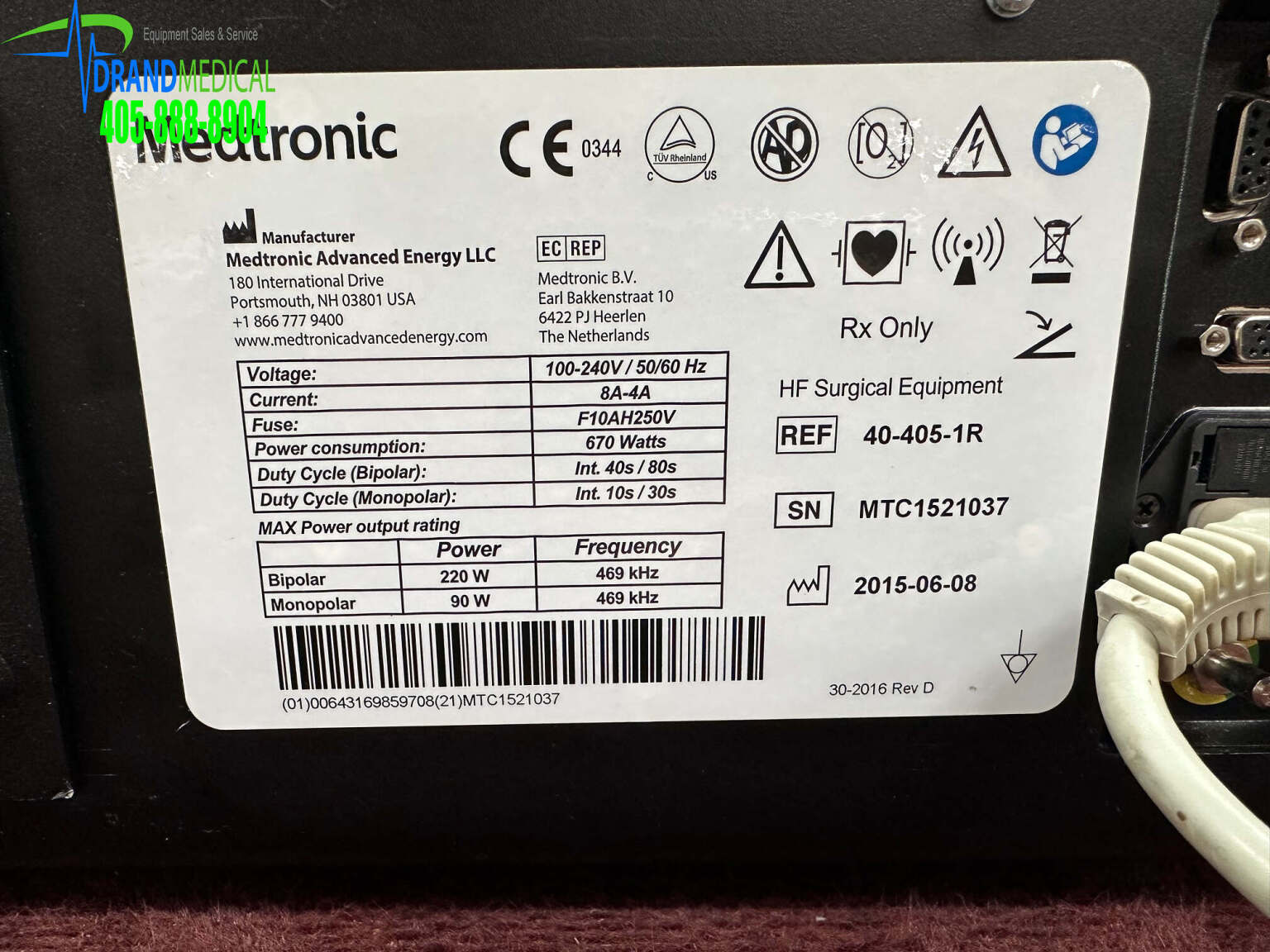 Medtronic’s AEX PlasmaBlade Aquamantys REF 40-405-1R Version 3.0 - Medsold