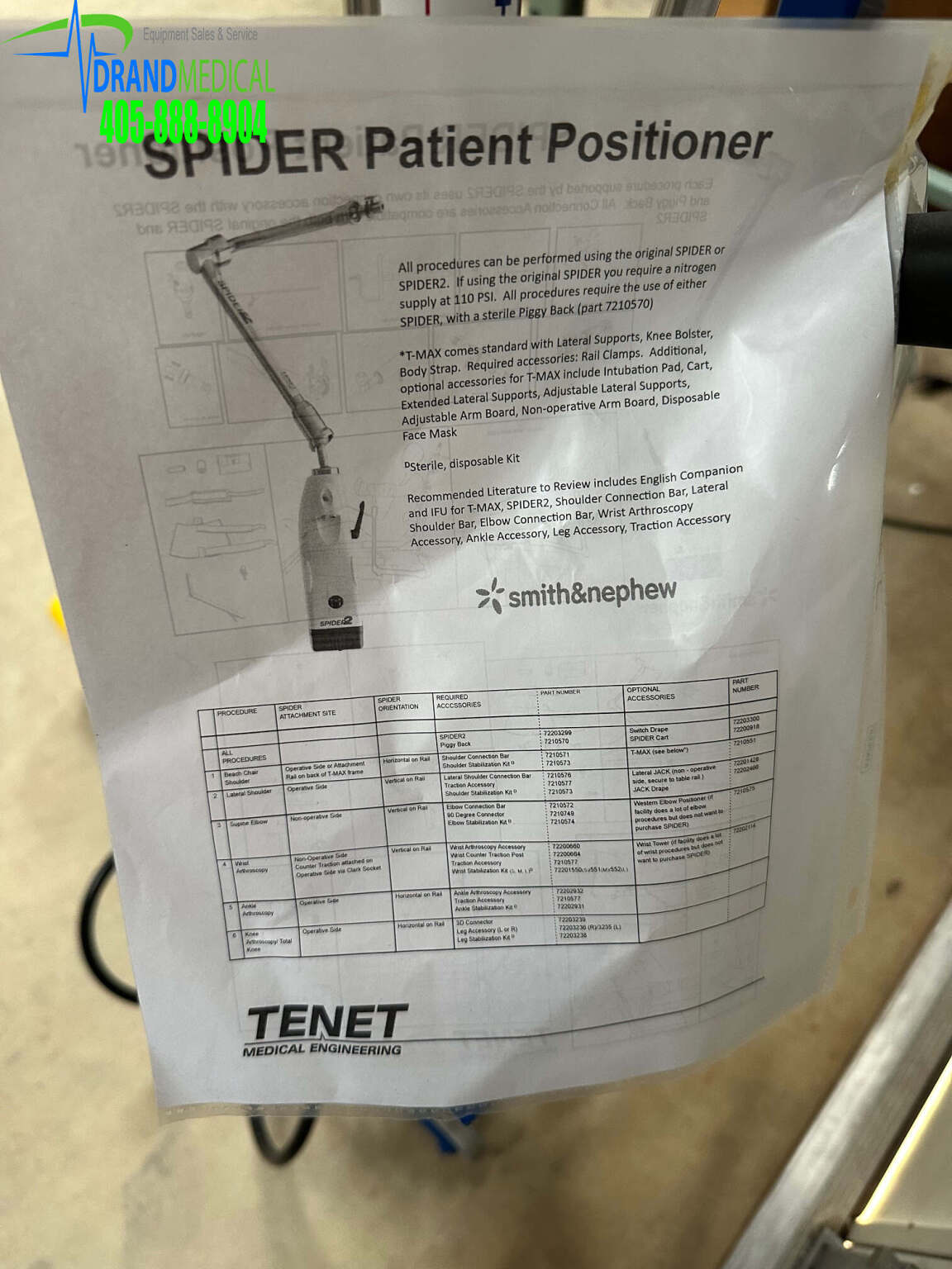 Smith & Nephew Tenet Spider Limb Positioner with Foot Pedal - Medsold